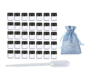 jjkmall- 50pcs clear sample glass bottles mini 1ml 1/4dram essential oils vials with orifice reducer perfume cosmetics lotion jars container + 1pc gift storage bag + 1pc 3ml dropper