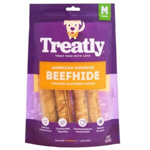 treatly american sourced beefhide rolls 6-7" dog chew treats - chicken flavor, 4 count/1 pack