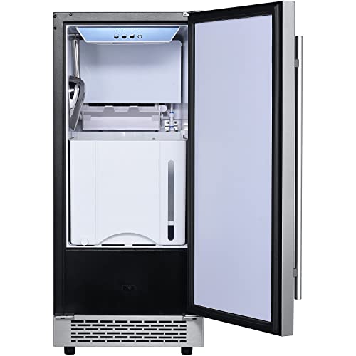 Hanover Library Series 32-Lb. Automatic Ice Maker with Reversible Door and Touch Controls, Stainless Steel Ice Machine for Under Counter, Garage, Home Bar, and Kitchen, Makes Clear Ice