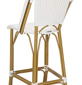 SAFAVIEH PAT4019A Collection Gresley Navy and White Indoor/Outdoor Stacking French Bistro Counter Stool