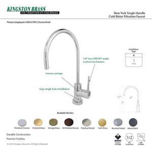 Kingston Brass KS8197NYL New York Single-Handle Cold Water Filtration Faucet, Brushed Brass, 14.13 x 5.88 x 1.69