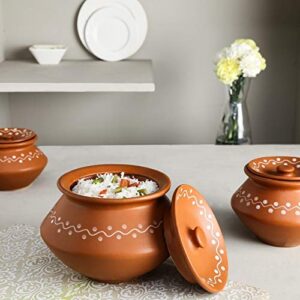 unravel india earthen ceramic handi(set of 3)