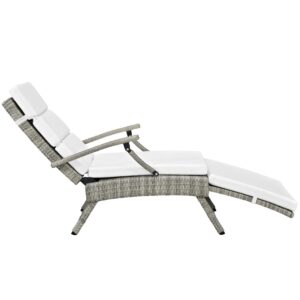 Modway Envisage Outdoor Patio Wicker Rattan Chaise Lounge in Light Gray White