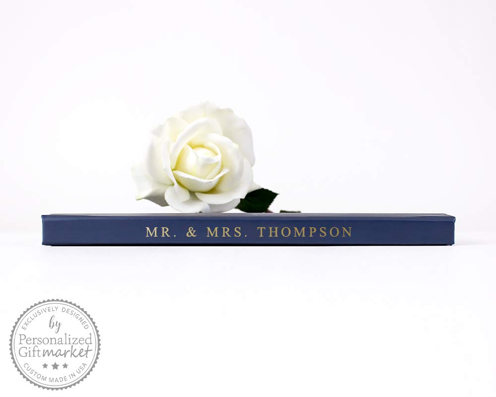 Navy Blue Wedding Guest Book, Classic Navy Gold Photo Album or Sign-in Personalized Guestbook with Bride & Groom Names - Hardcover (10x8 inches)