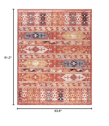 SAFAVIEH Charleston Collection Area Rug - 5'3" x 7'6", Rust & Ivory, Boho Distressed Design, Non-Shedding & Easy Care, Ideal for High Traffic Areas in Living Room, Bedroom (CHL421Q)