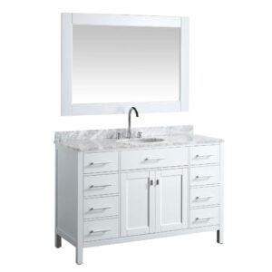 luca kitchen & bath lc54cww geneva 54" single vanity set in white with carrara marble top, sink, and mirror