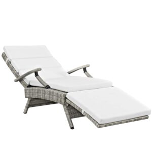 Modway Envisage Outdoor Patio Wicker Rattan Chaise Lounge in Light Gray White