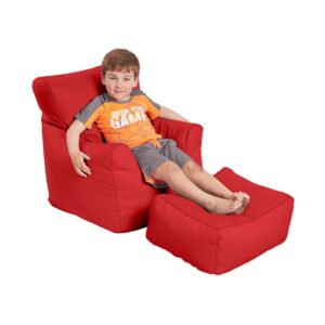 Factory Direct Partners 10474-RD SoftScape Bean Bag Chair and Ottoman Set, Furniture for Kids, Libraries or Home - Red