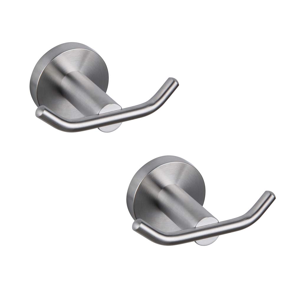 GERZ Bath Double Towel Hook SUS 304 Stainless Steel Coat/Robe Clothes Hook for Bath Kitchen Modern Hotel Style Wall Mounted 2 Pack Brushed Finish