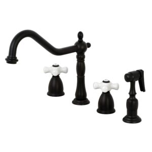 kingston brass kb1790pxbs heritage widespread kitchen faucet with brass sprayer, matte black