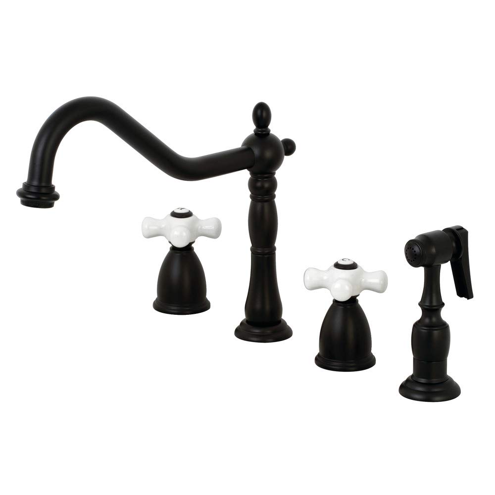 Kingston Brass KB1790PXBS Heritage Widespread Kitchen Faucet with Brass Sprayer, Matte Black