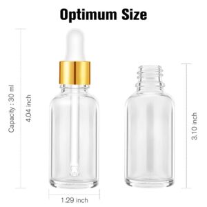 PrettyCare 1oz Glass Dropper Bottle 24 Pack Clear Glass Bottles Empty with 2 Funnels & 2 Long Pipettes, 30ml Eye Dropper Bottles for Essential/Cuticle/Body Oils, Tincture