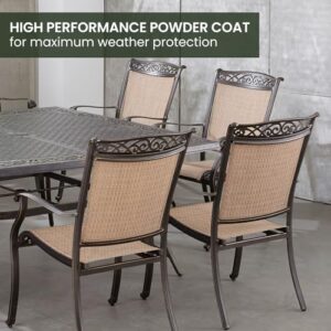 Hanover Fontana 9-Piece Outdoor Patio Dining Set with 60'' Cast-Top Square Dining Table and 8 Quick-Dry Sling Swivel Rocker Chairs, All Weather Outdoor Furniture Set for 8