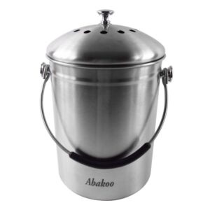 abakoo compost bin 304 stainless steel kitchen composter waste pail indoor countertop kitchen bin pail - includes 4 filters (1.3 gallon)