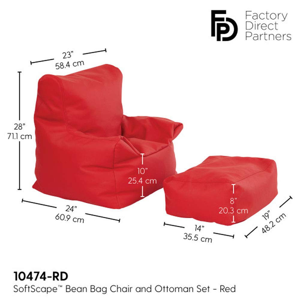 Factory Direct Partners 10474-RD SoftScape Bean Bag Chair and Ottoman Set, Furniture for Kids, Libraries or Home - Red