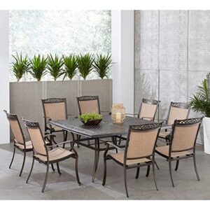 Hanover Fontana 9-Piece Outdoor Patio Dining Set with 60'' Cast-Top Square Dining Table and 8 Quick-Dry Sling Swivel Rocker Chairs, All Weather Outdoor Furniture Set for 8