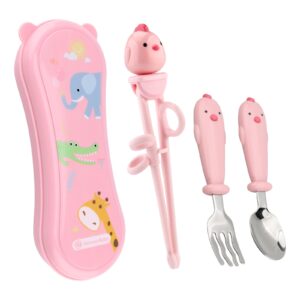 goryeo baby toddler utensils stainless steel kids silverware set with kids spoons and forks set and kids chopsticks for self feeding learning with portable case