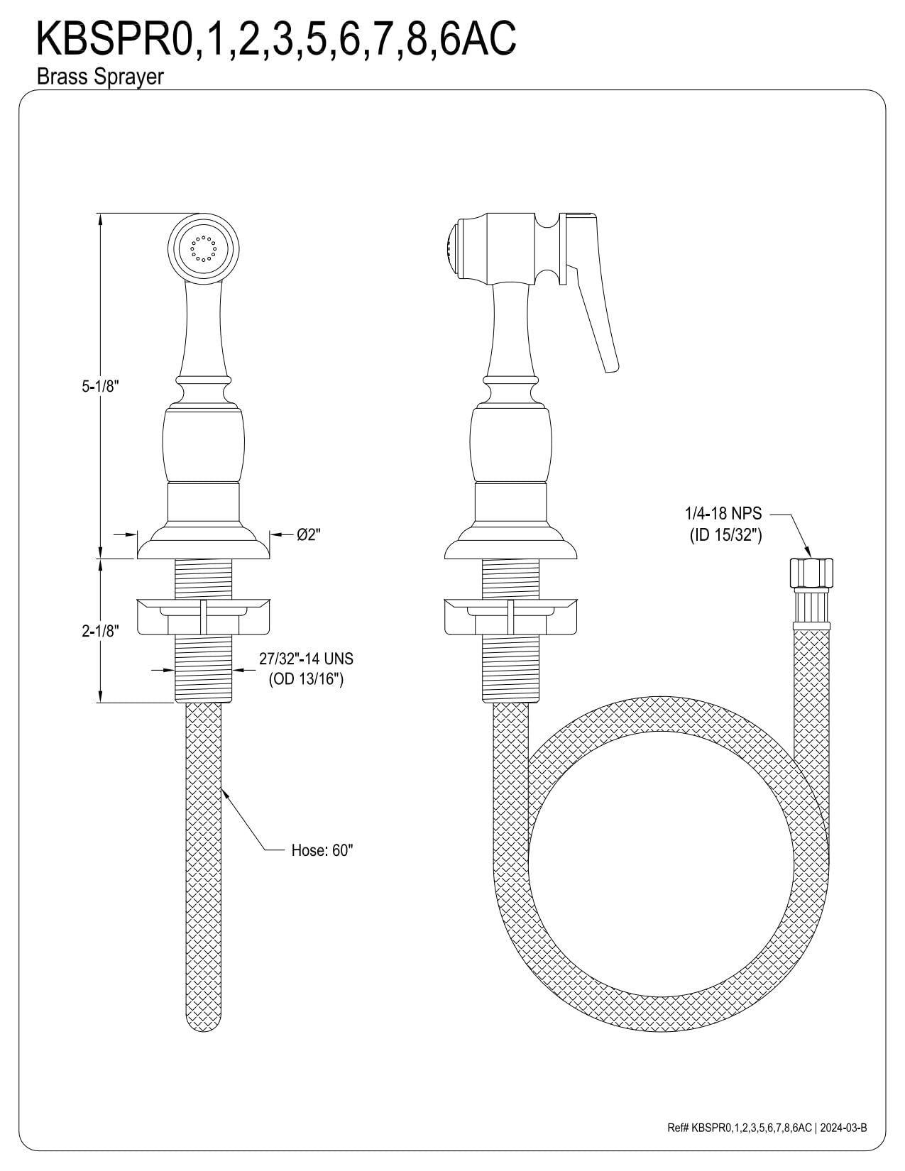 Kingston Brass KBSPR7 Kitchen Faucet Side Sprayer, Brushed Brass