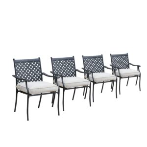 lokatse home 4 piece outdoor patio metal wrought iron dining chair set with arms and seat cushions - beige