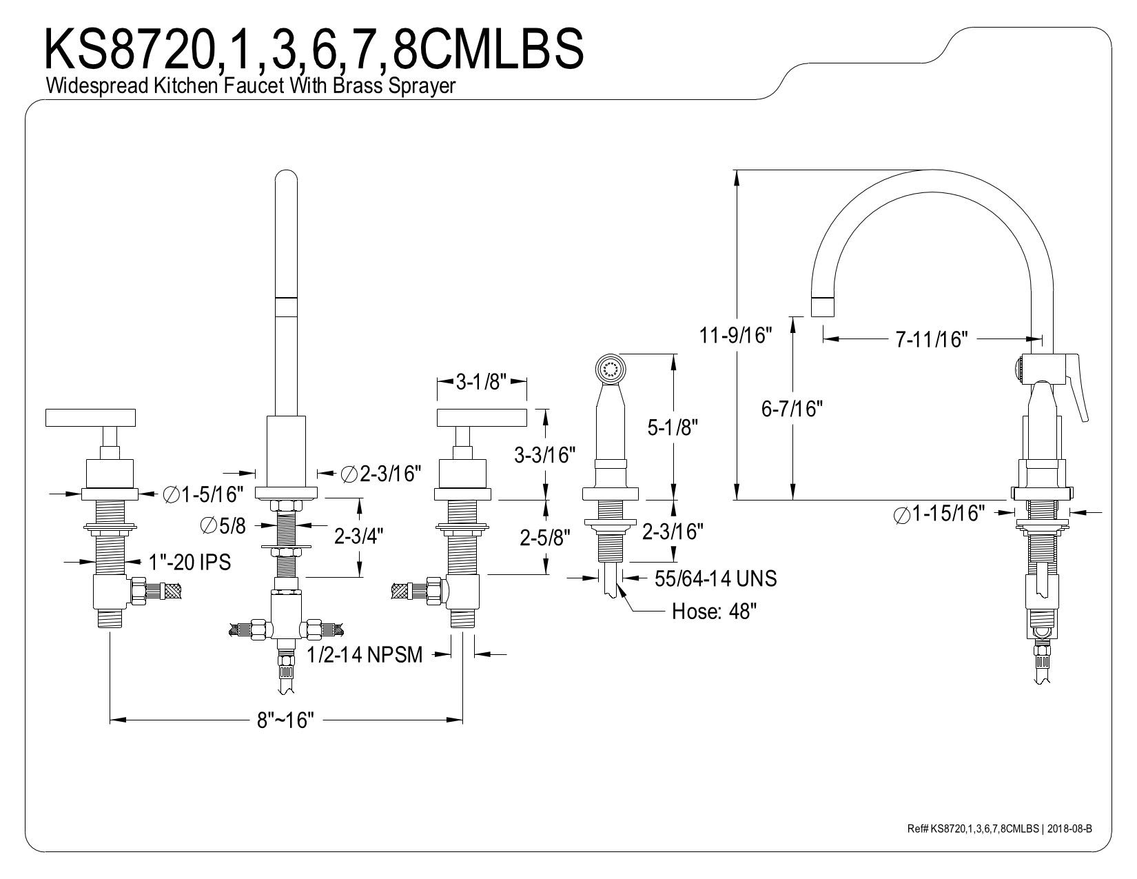 Kingston Brass KS8728CMLBS Manhattan Widespread Kitchen Faucet, Brushed Nickel