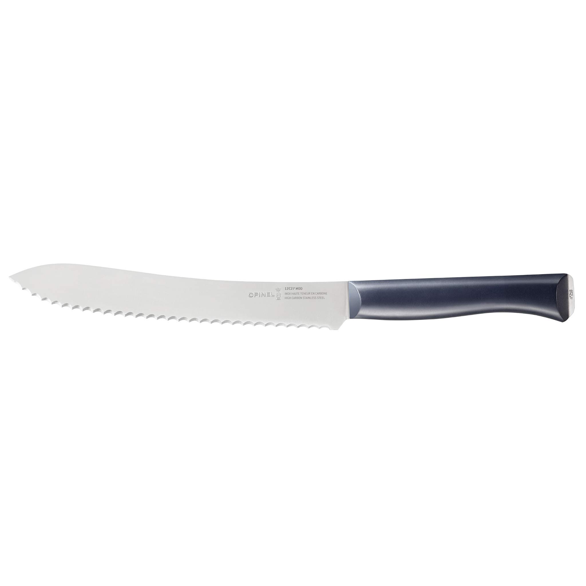 Opinel Intempora Bread Knife – Serrated, Curved Blade for Slicing Bread and Tough Rinds, High Carbon Sandvik Steel Blade, Made in Portugal, Silver,One Size,254528