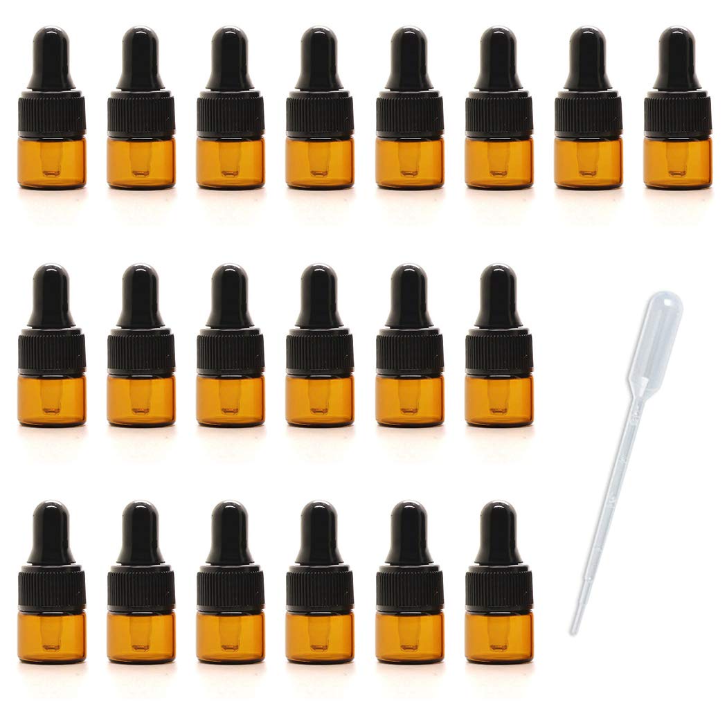 ZbFwmx 20Pack Set 1ML Glass Bottles with Glass Eye Dropper Dispenser for Sample Vial Small Essential Oil Bottle with Glass Eye Dropper, Colognes & Perfumes (Black-Brown)