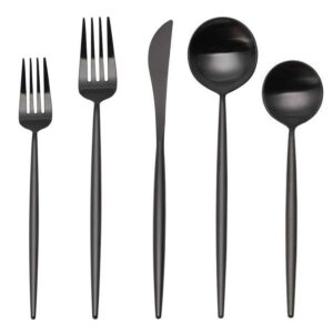 matte black silverware set, sharecook 20-piece stainless steel satin finish flatware set service for 4, kitchen utensil set, tableware cutlery set for home and restaurant