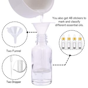 PrettyCare 1oz Glass Dropper Bottle 24 Pack Clear Glass Bottles Empty with 2 Funnels & 2 Long Pipettes, 30ml Eye Dropper Bottles for Essential/Cuticle/Body Oils, Tincture