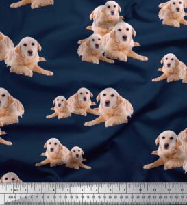 soimoi cotton cambric blue fabric - by the yard - 42 inch wide - golden retriever dog print fabric - warm and friendly designs for pet-adoring homes printed fabric