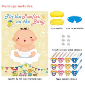 Hxezoc Pin The Pacifier On The Baby Game Large Baby Poster Games for Baby Shower Party Kids Birthday Party Supplies - 72 Pacifier Stickers