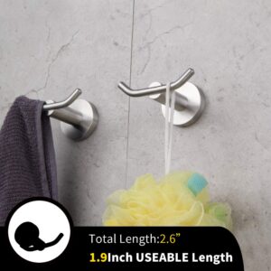 GERZ Bath Double Towel Hook SUS 304 Stainless Steel Coat/Robe Clothes Hook for Bath Kitchen Modern Hotel Style Wall Mounted 2 Pack Brushed Finish