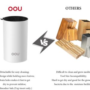 OOU Universal Knife Block Holder - Round Kitchen Knife Storage Unique Slot Design to Protect Blades, Space Saver Knife Organizer Detachable for Easy Cleaning, White