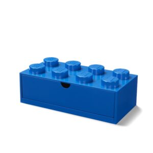 room copenhagen lego storage brick 8 desk drawer, 8-stud stackable tabletop storage box, 12.4 x 6.2 x 4.4 in, bright blue