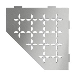 schluter pentagonal corner shelf for tiled walls - floral design, stainless steel material, brushed stainless steel finish, 3/32” thick anchoring tabs - ses2d5eb