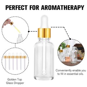 PrettyCare 1oz Glass Dropper Bottle 24 Pack Clear Glass Bottles Empty with 2 Funnels & 2 Long Pipettes, 30ml Eye Dropper Bottles for Essential/Cuticle/Body Oils, Tincture