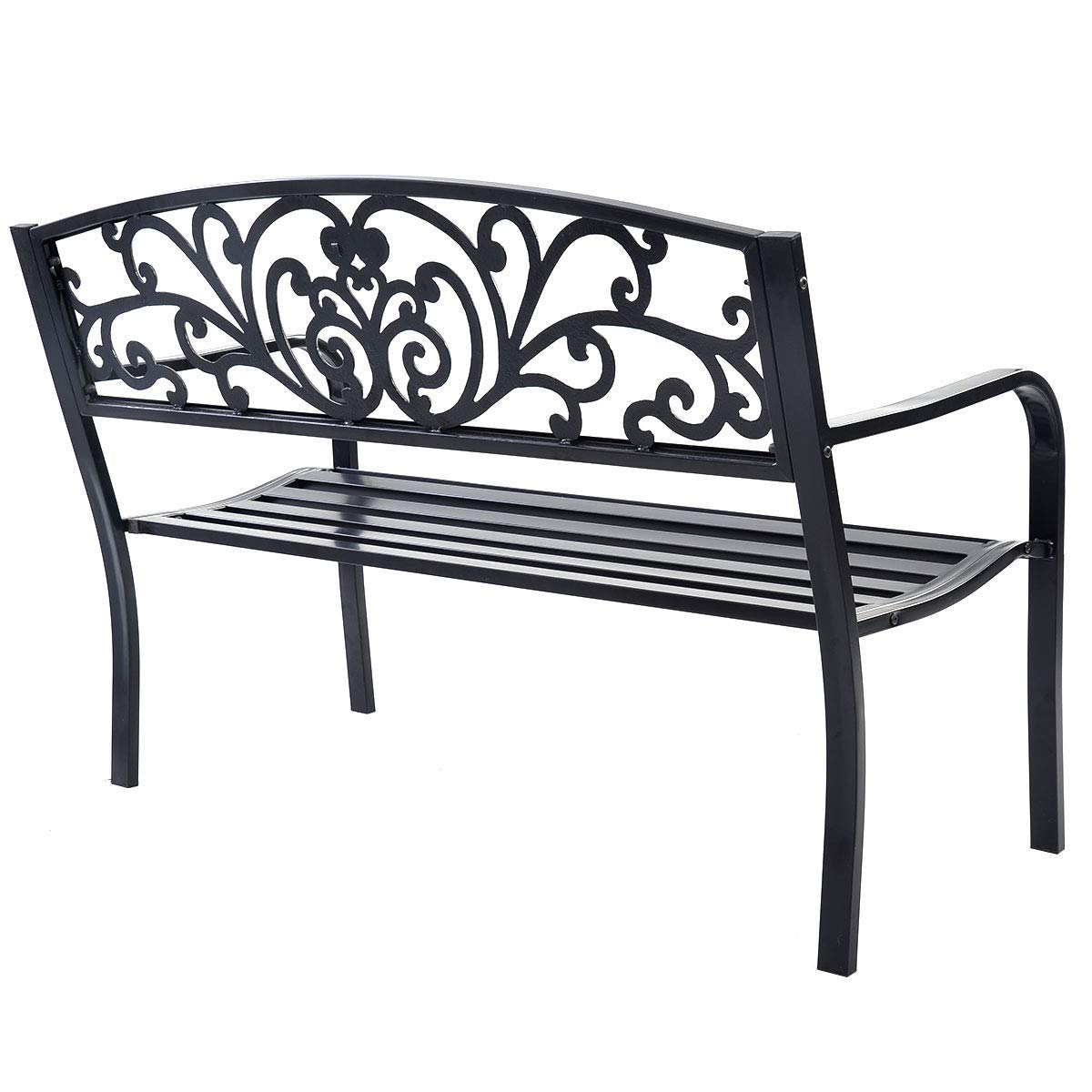 Wenst'sKufAN 50" Patio Garden Bench Park Patio Yard Furniture Decor Powder-Coated Cast Iron Black