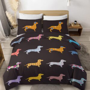 sleepwish colorful dachshund bedding king size 3 pieces wiener dog bed spread geometric black puppy duvet cover