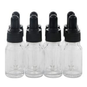 kesell 8 pack - glass bottles for essential oils, 10ml refillable empty transparent/clear bottle with glass dropper and black cap