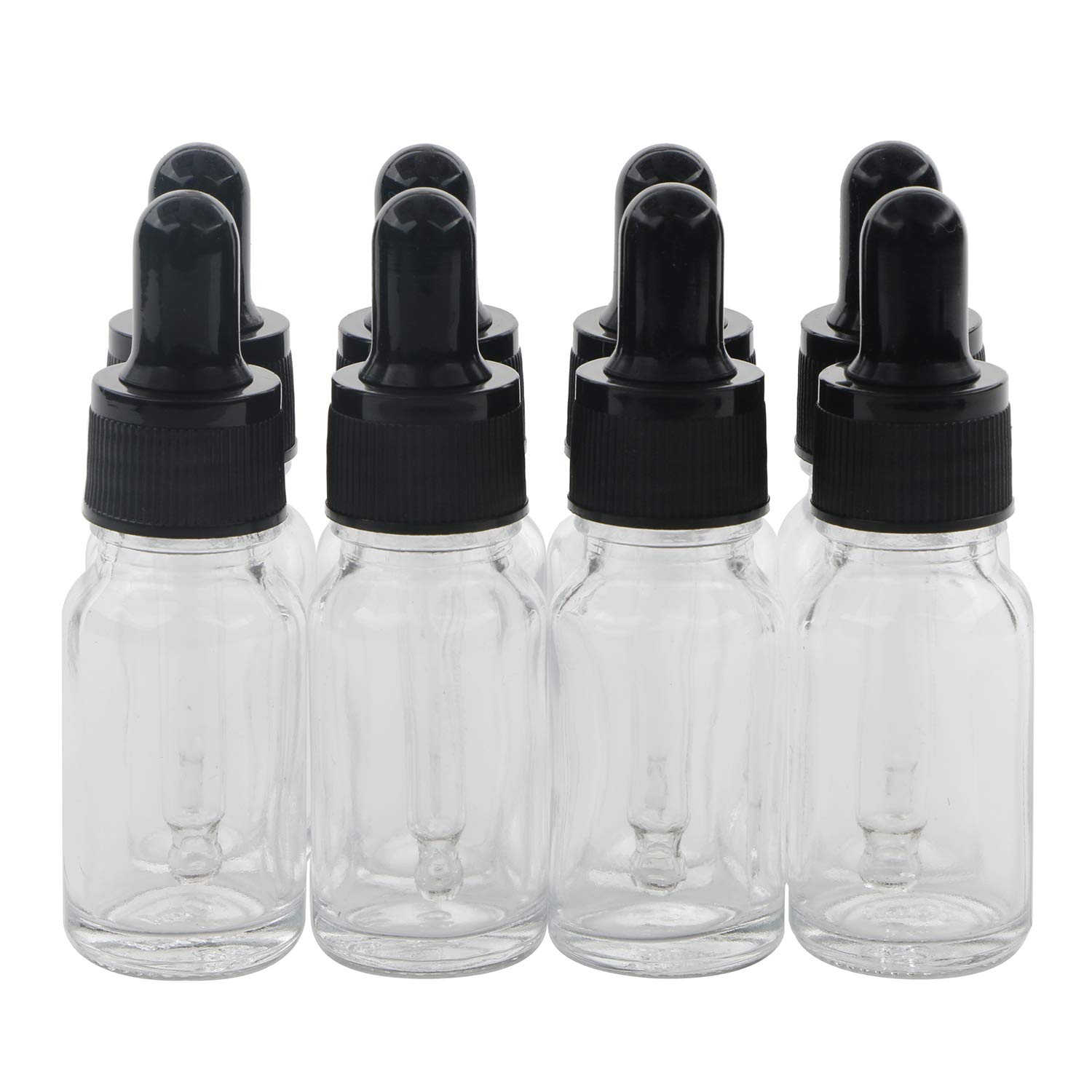 Kesell 8 Pack - Glass Bottles for Essential Oils, 10ml Refillable Empty Transparent/Clear Bottle with Glass Dropper and Black Cap