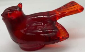 bird shelf sitter - solid glass figurine - american made - mosser usa (red)