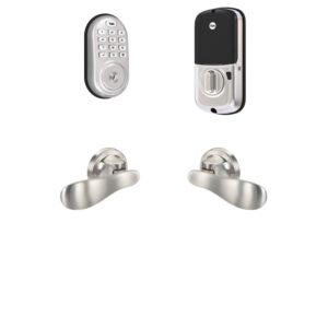 yale security b-yrd216-zw-nv-619 yale assure lock z-wave with navis paddle-works with ring alarm, smartthings, and wink smart keypad deadbolt with matching lever, satin nickel