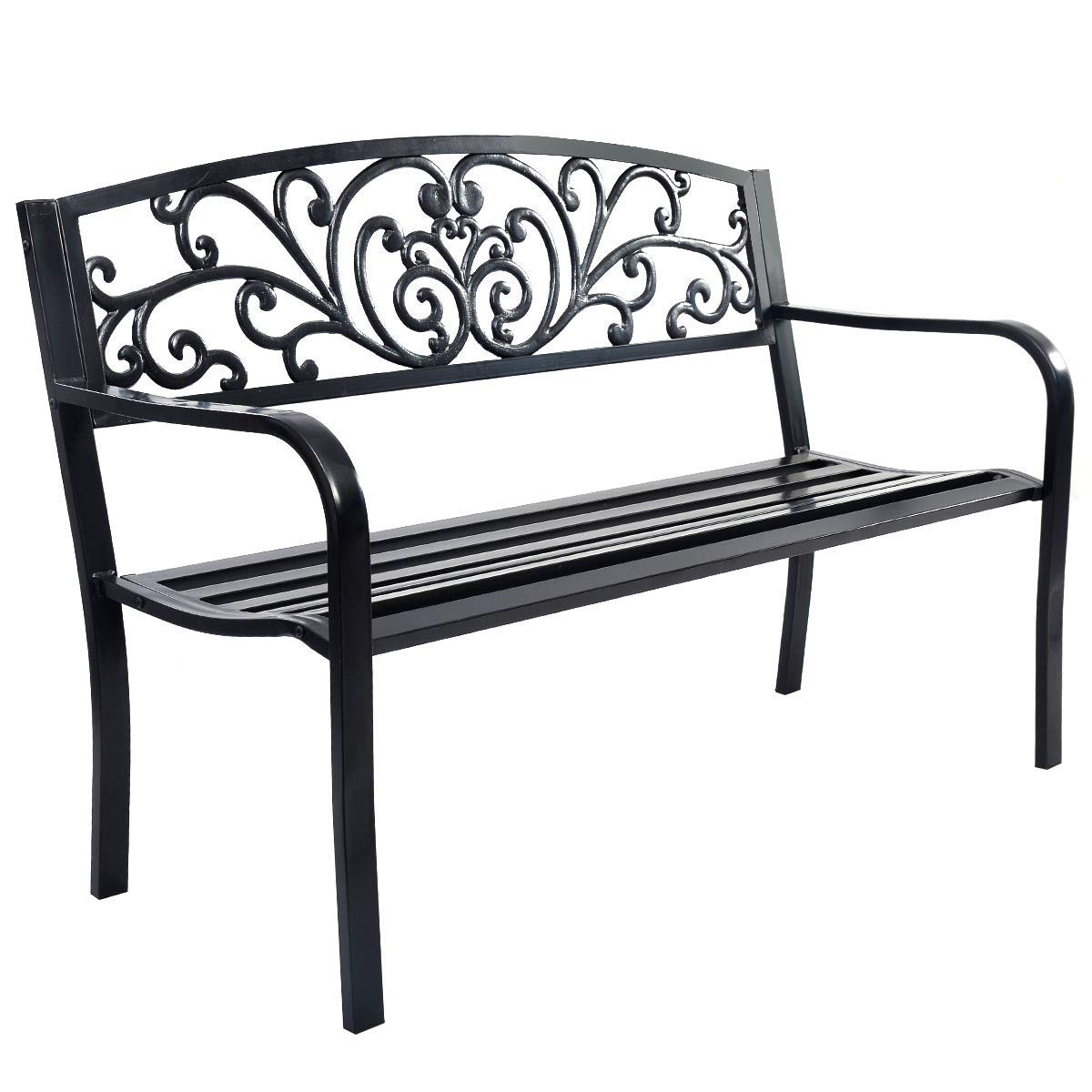 Wenst'sKufAN 50" Patio Garden Bench Park Patio Yard Furniture Decor Powder-Coated Cast Iron Black