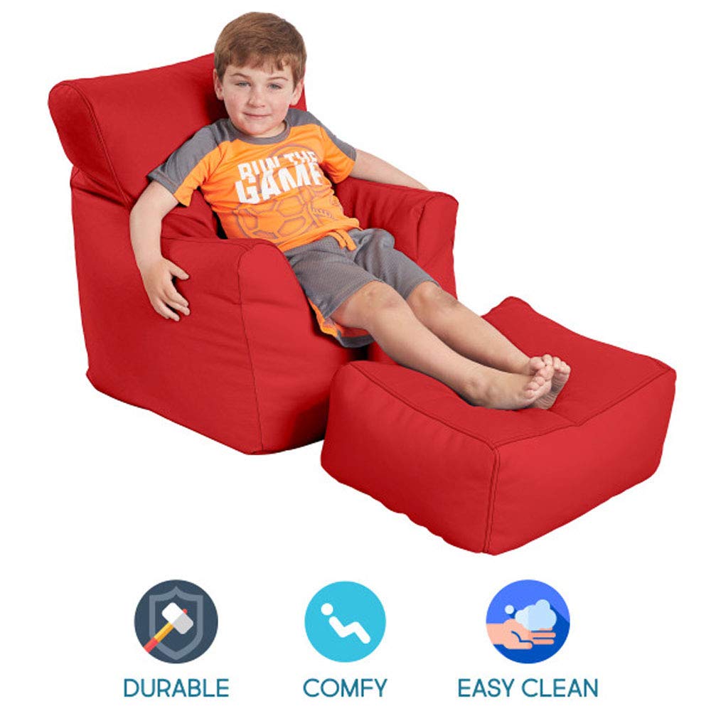 Factory Direct Partners 10474-RD SoftScape Bean Bag Chair and Ottoman Set, Furniture for Kids, Libraries or Home - Red