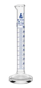 eisco graduated cylinder, 10ml - class a tolerance ±0.10ml - round base - blue graduations - borosilicate 3.3 glass