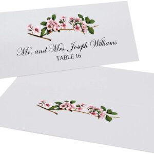 Pink Cherry Blossoms Place Cards, Set of 60, Pre-cut and Scored - Wedding, Party, Dinner, and Special Events - Made in the USA