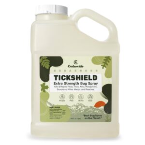 cedarcide extra strength tickshield | deep woods cedar oil tick & mosquito repellent spray for people, pets, & indoors | kills & repels fleas, ticks, ants, mites & mosquitoes | gallon