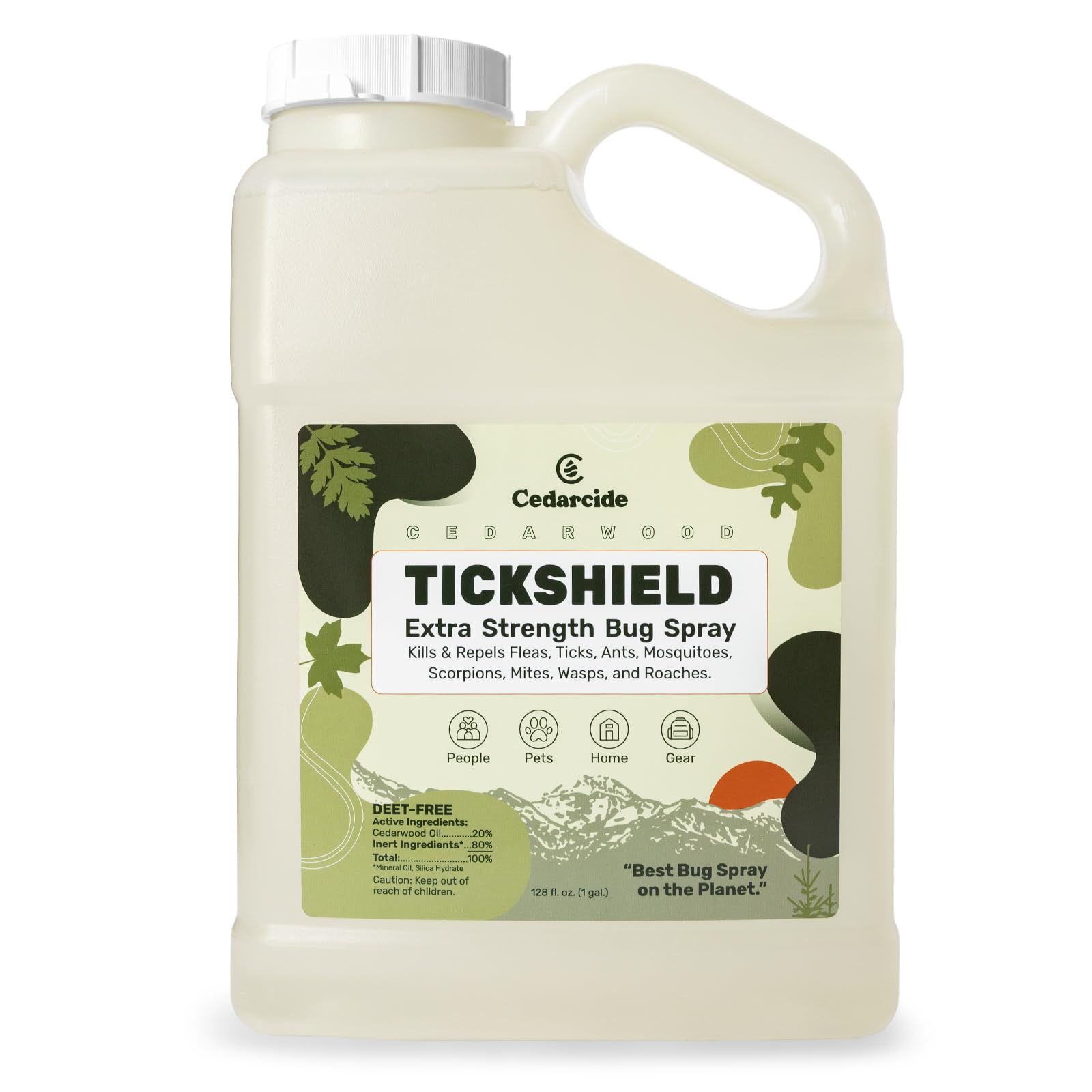 Cedarcide Extra Strength Tickshield | Deep Woods Cedar Oil Tick & Mosquito Repellent Spray for People, Pets, & Indoors | Kills & Repels Fleas, Ticks, Ants, Mites & Mosquitoes | Gallon