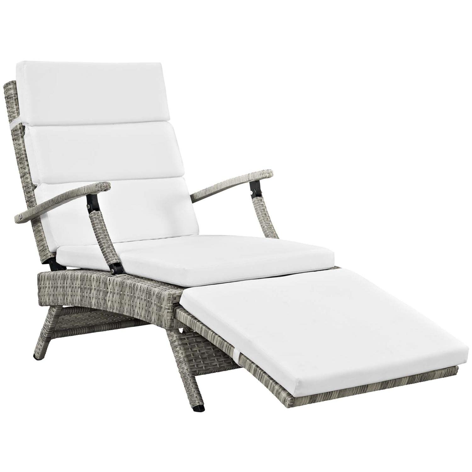 Modway Envisage Outdoor Patio Wicker Rattan Chaise Lounge in Light Gray White