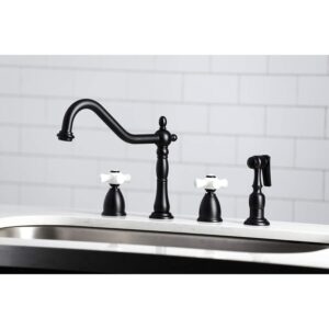 Kingston Brass KB1790PXBS Heritage Widespread Kitchen Faucet with Brass Sprayer, Matte Black