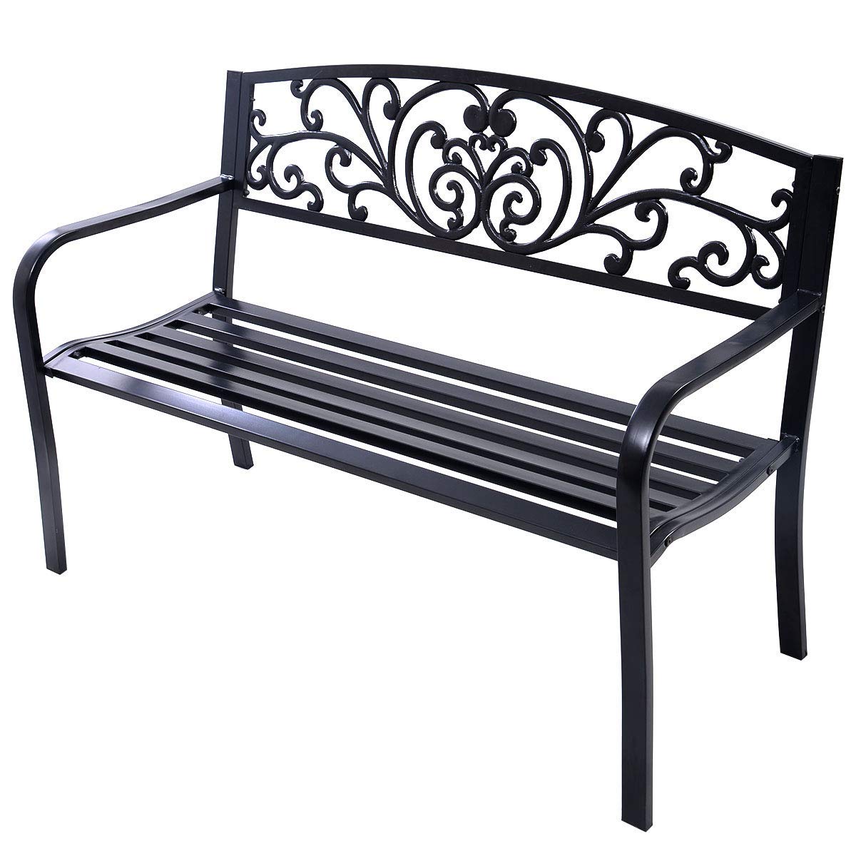 Wenst'sKufAN 50" Patio Garden Bench Park Patio Yard Furniture Decor Powder-Coated Cast Iron Black